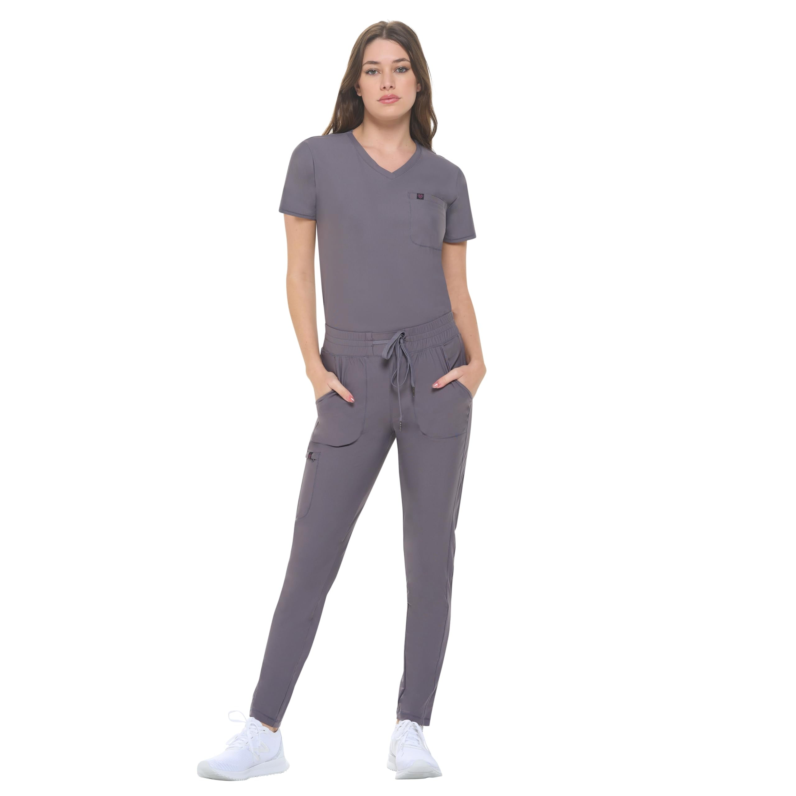 Ultra Stretch Form Fitting Womens Scrub Set (Charcoal, X-Small ...
