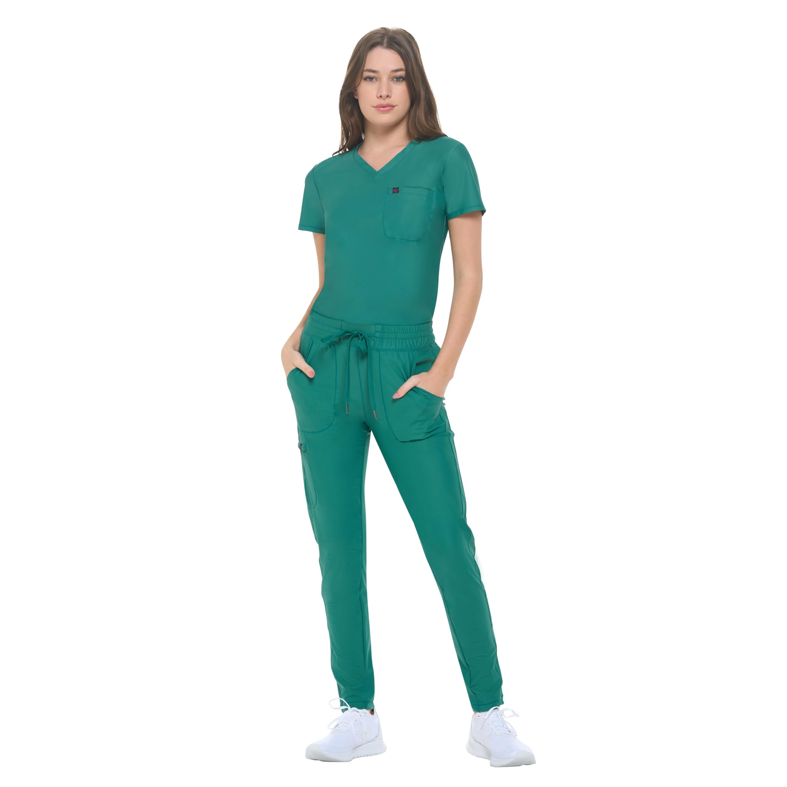 Ultra Stretch Form Fitting Womens Scrub Set (True Hunter Green, Medium ...