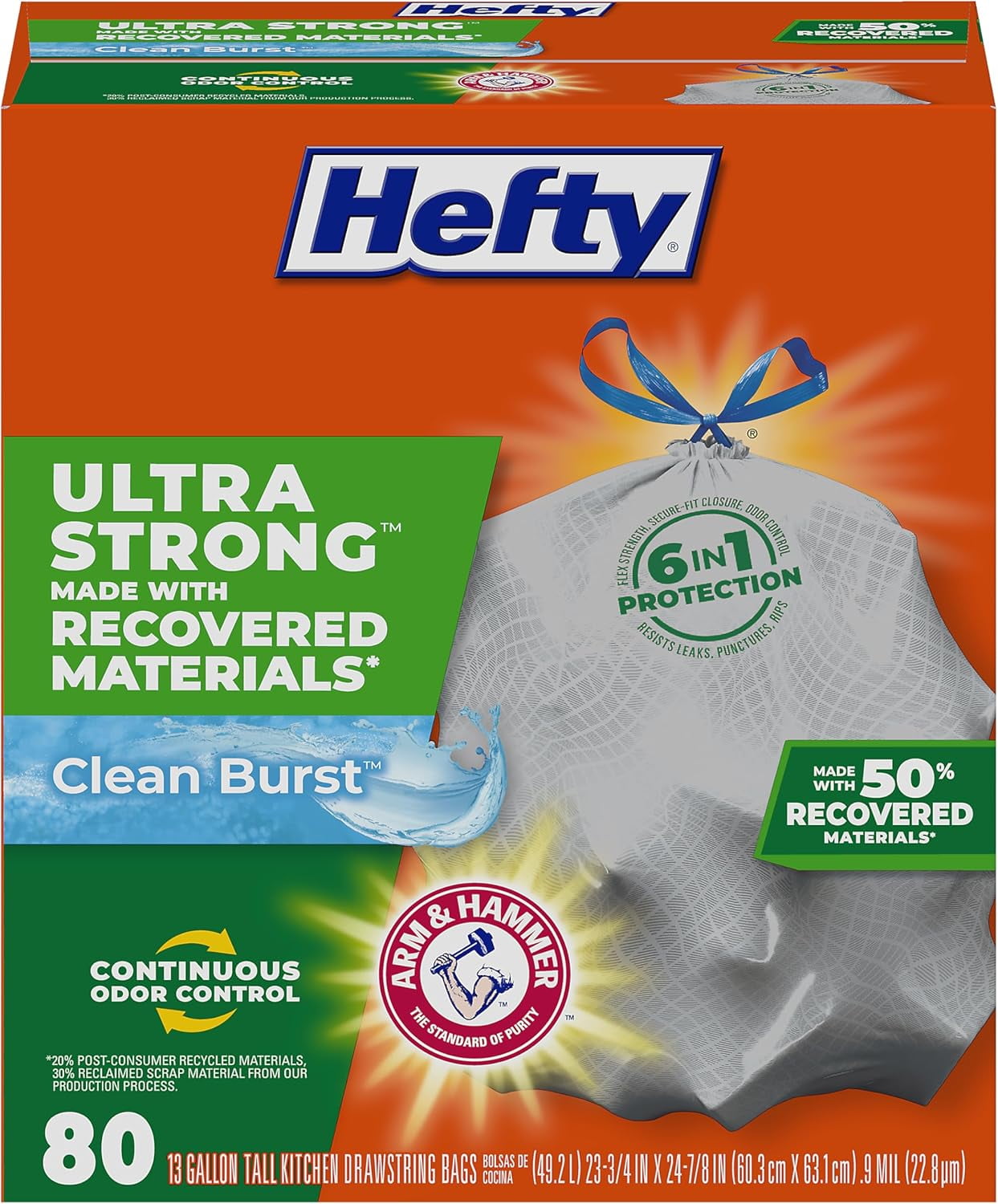 Ultra Strong Made with 50% Recovered Materials* Tall Kitchen Trash Bags ...