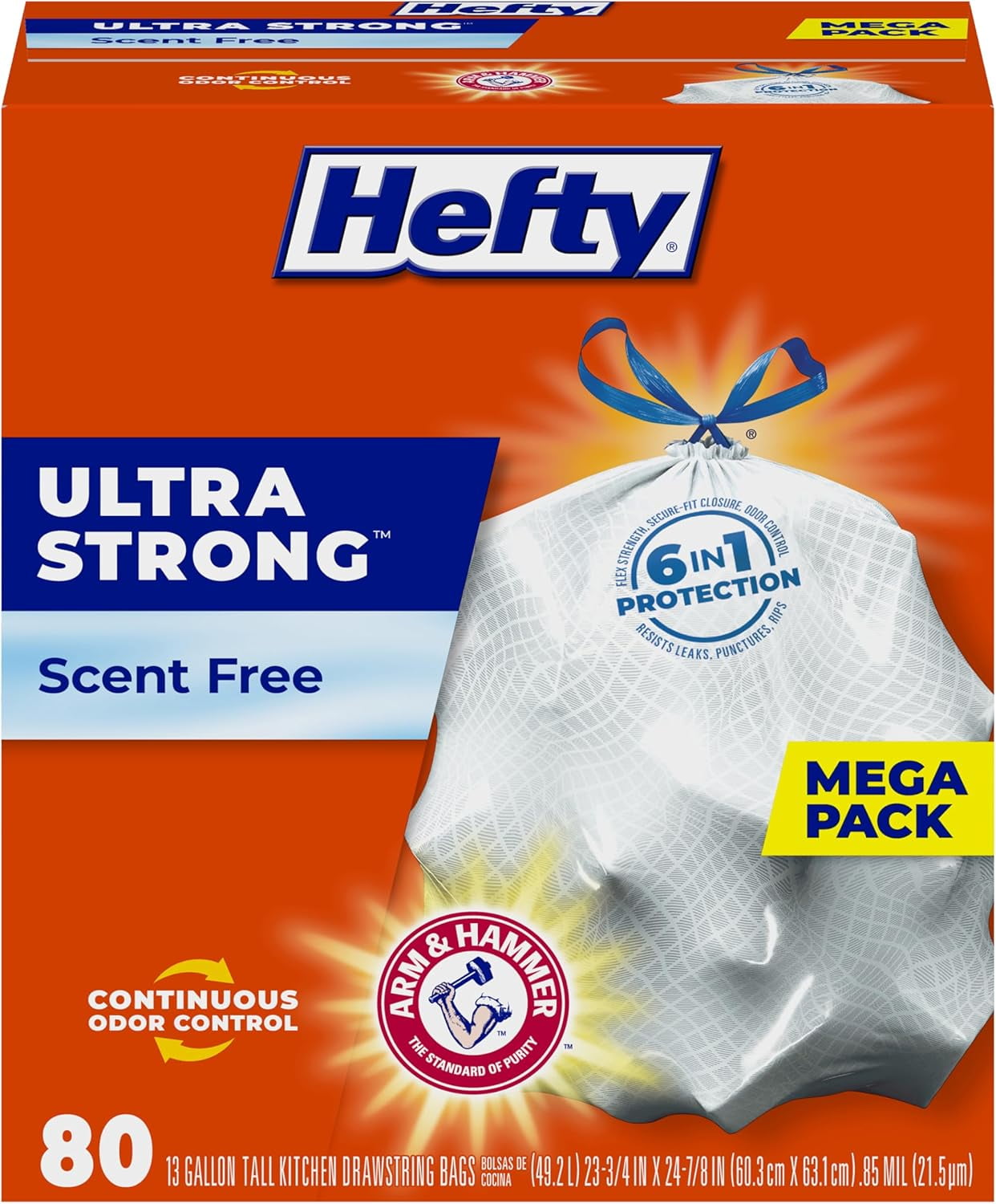 Ultra Strong Tall Kitchen Trash Bags, Unscented, 13 Gallon, 80 Count ...