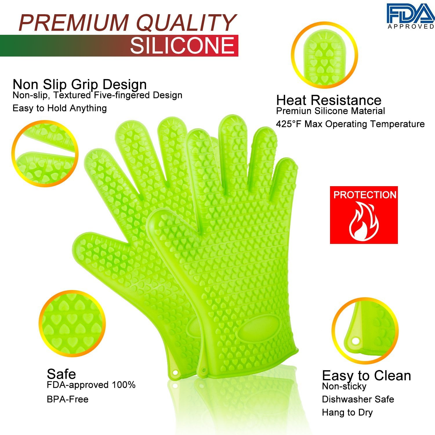 Ultra Thick Heavy Duty - Set of 2 BBQ Kitchen Grilling & Oven Mitts ...