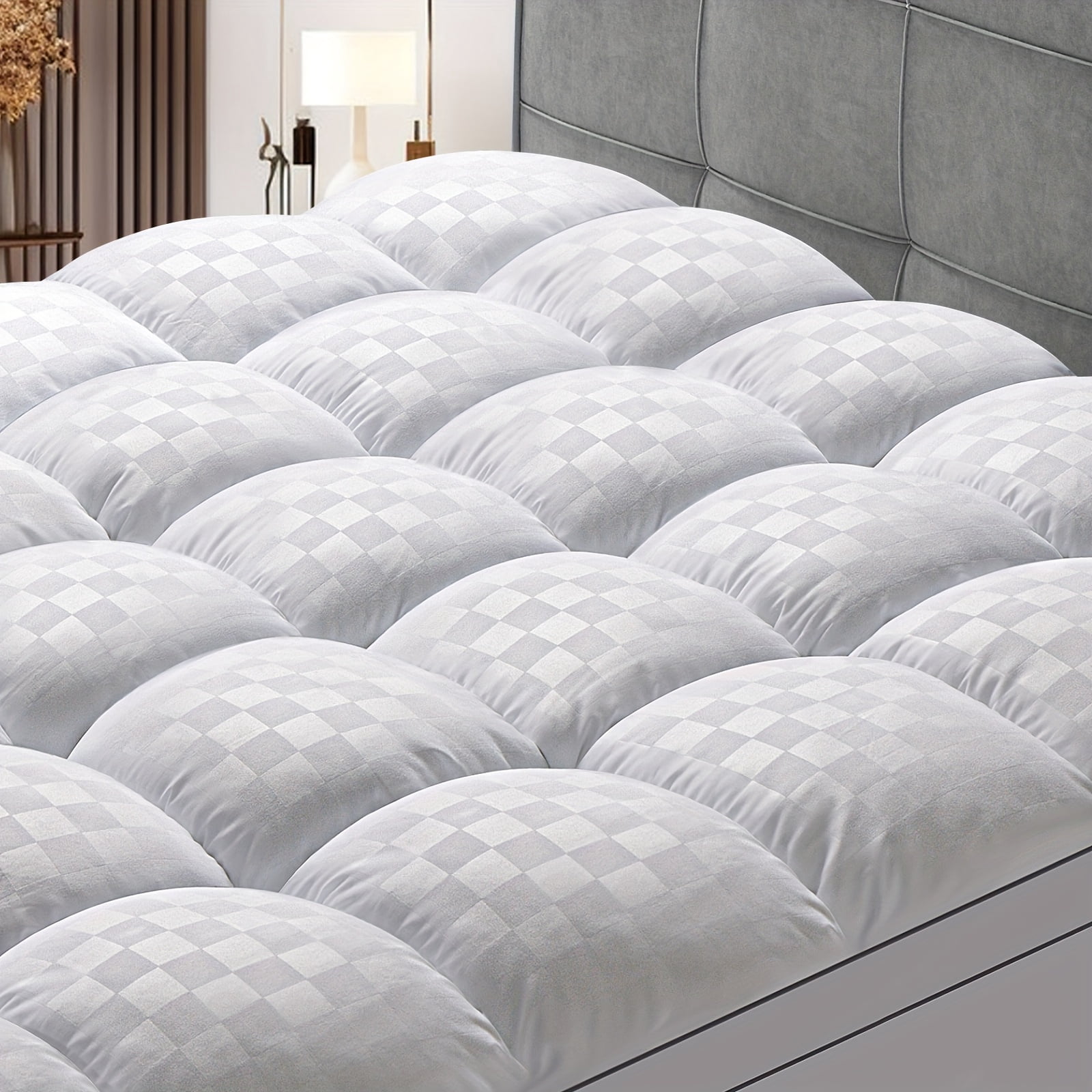 Ultra-Thick Quilted Mattress Topper – Soft White Stretch Fabric with ...