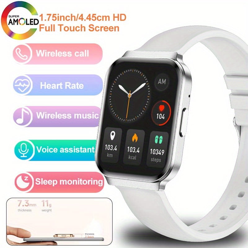 Ultra-Thin 7.3mm Smart Watch for Men Women, 1.73" HD Screen, Wireless 5 ...