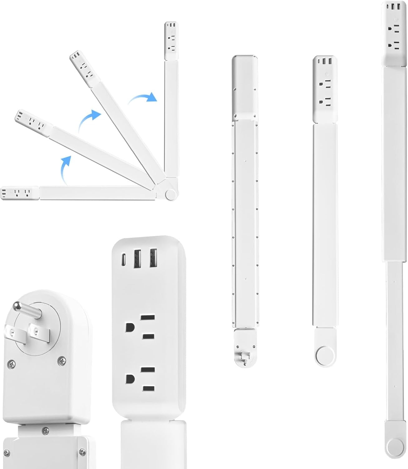 Ultra-Thin Electrical Outlet Extender Stick-Features USB-A, USB-C, 2 AC ...