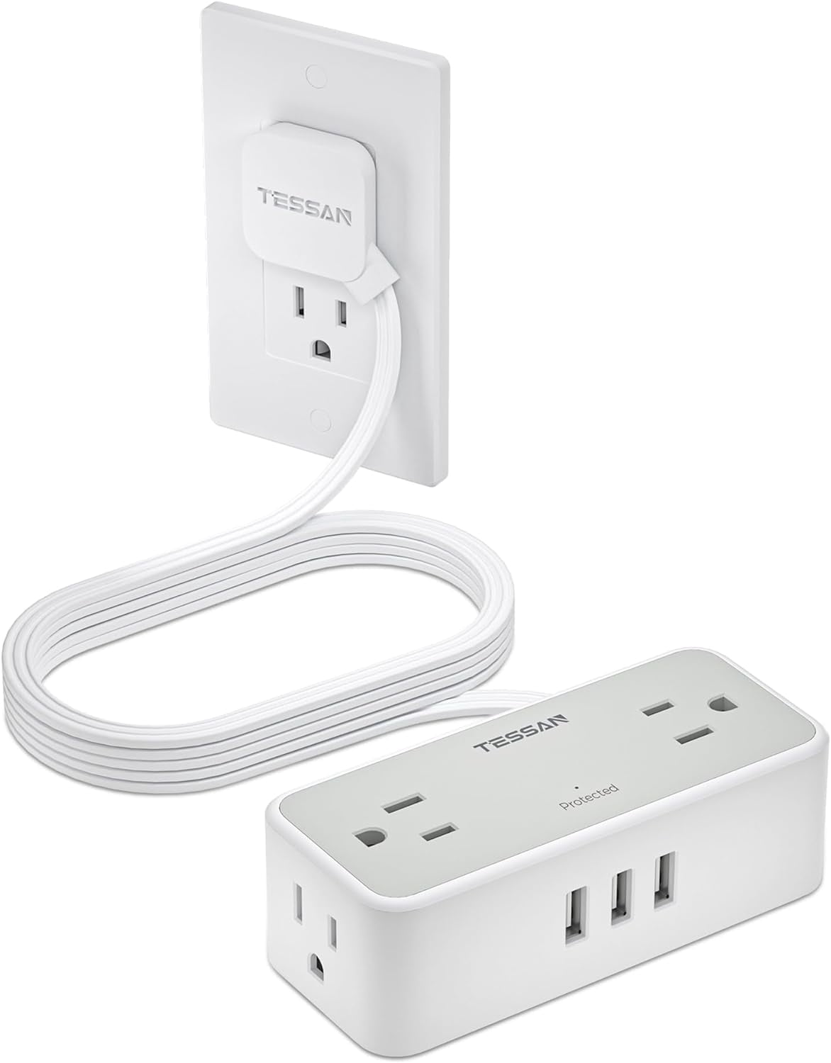 Ultra Thin Flat Plug Extension Cord 10 ft, Surge Protector Power Strip ...