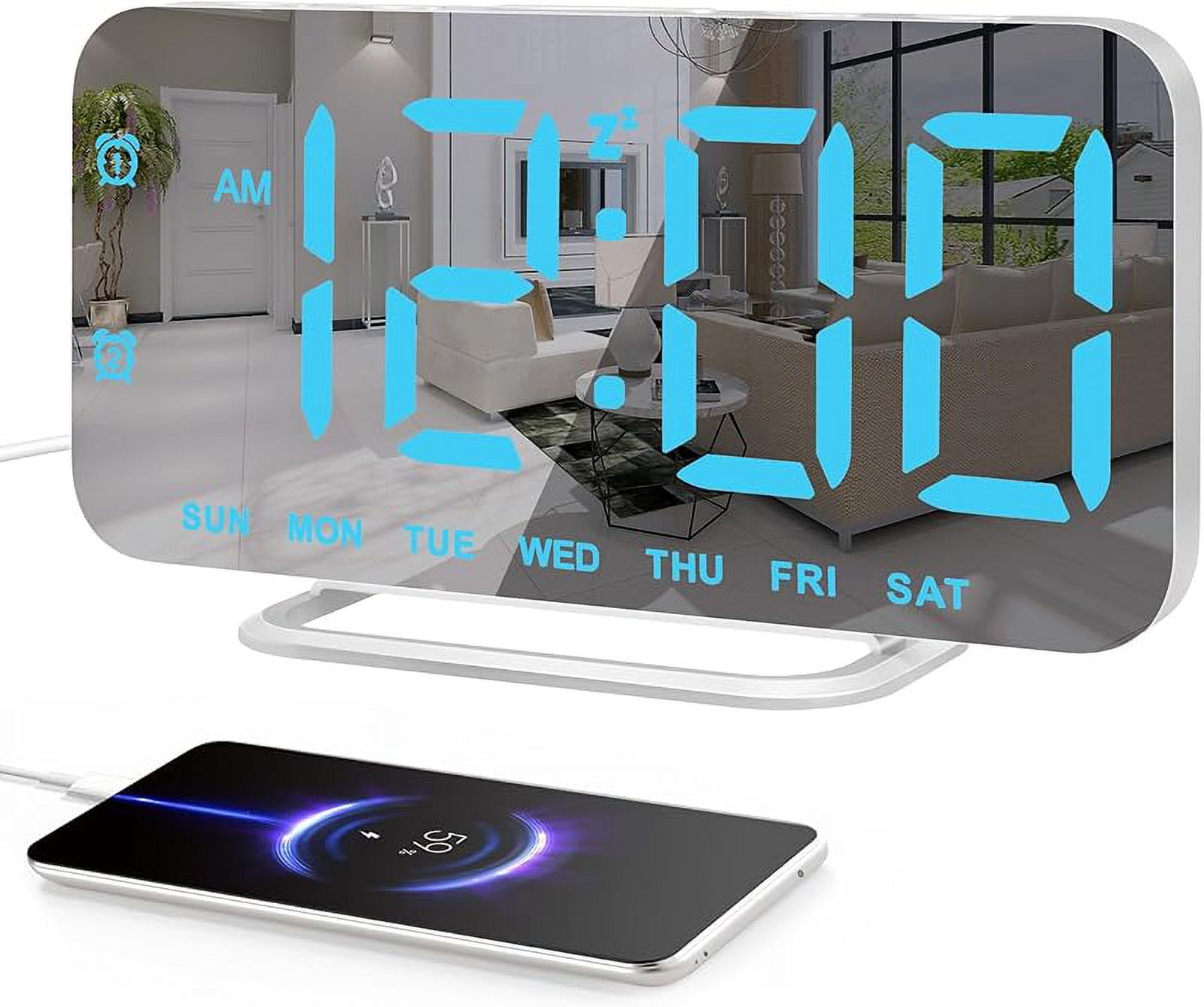 Ultra-Thin LED Digital Alarm Clock, Makeup Mirror Surface, with Dimming ...