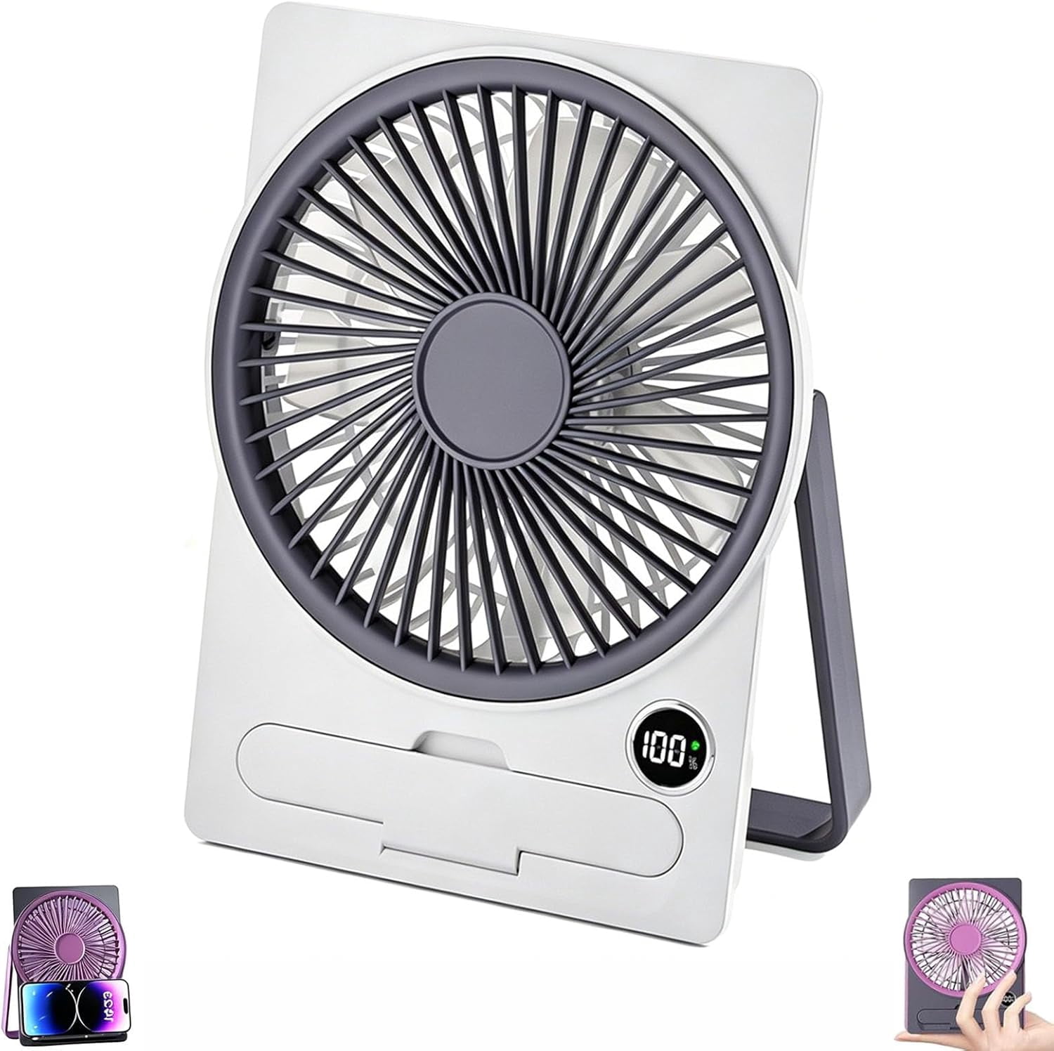 Ultra Thin Mini USB Rechargeable Fan, Portable Card Fan with Digital ...