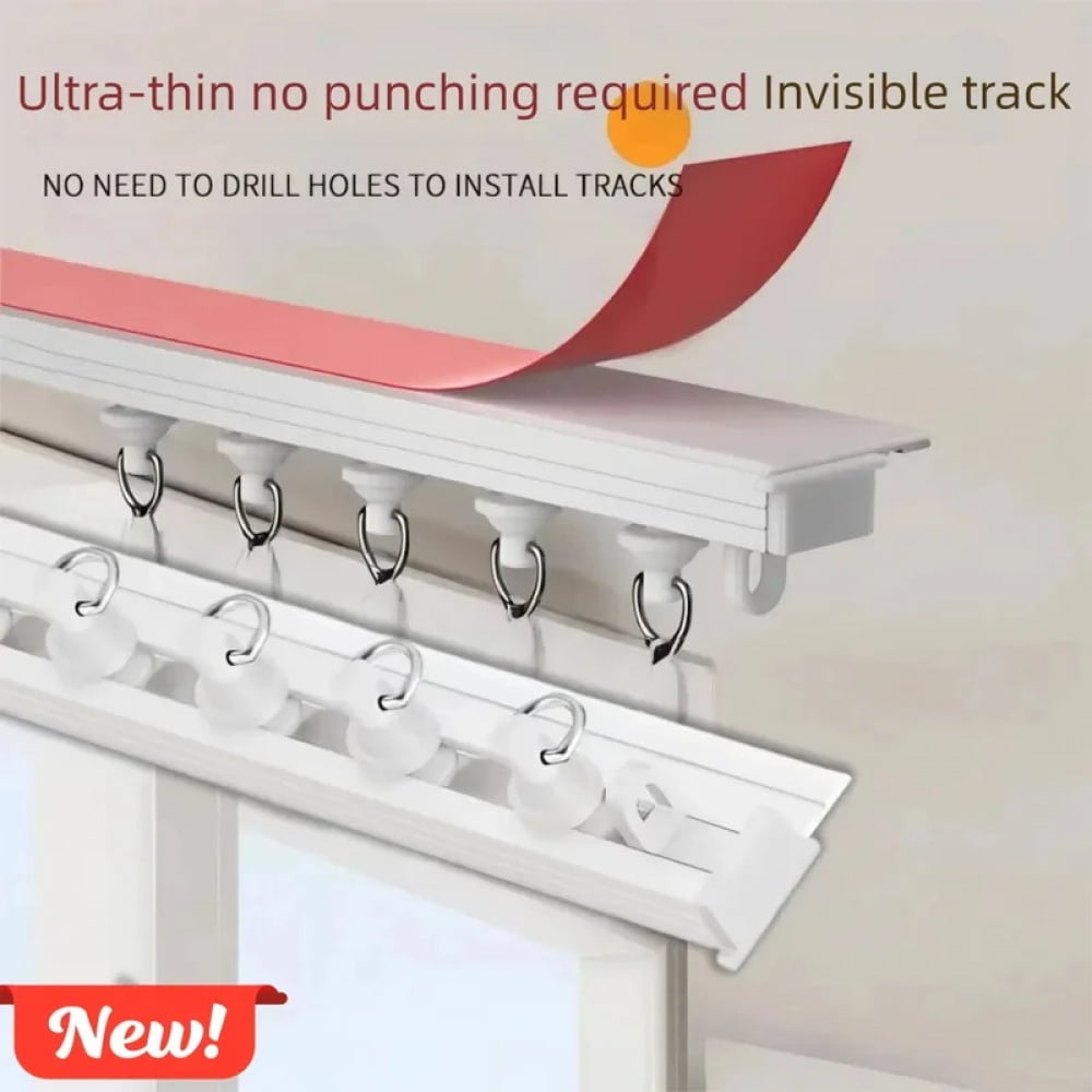 Ultra Thin Self-adhesive Curtain Track Set No Drilling Silent Sliding ...