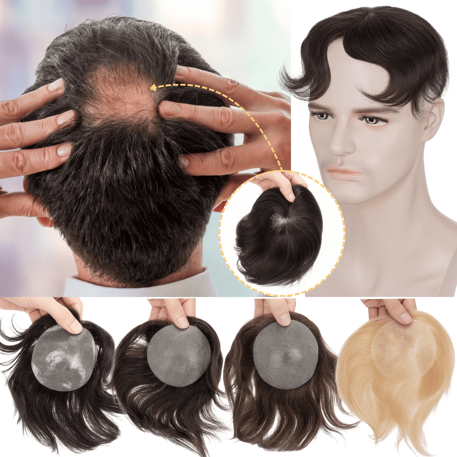 Ultra Thin Skin PU Toupee Hair Piece 100% Human Hair Mini Replacement ...