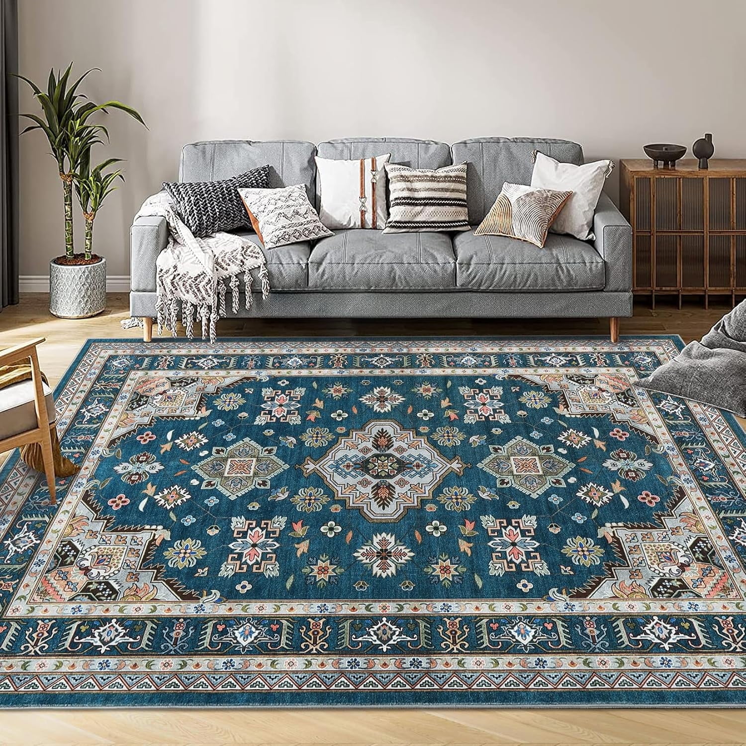 Tzou Ultra-Thin Traditional Medallion Border Area Rugs 5x7 Washable ...