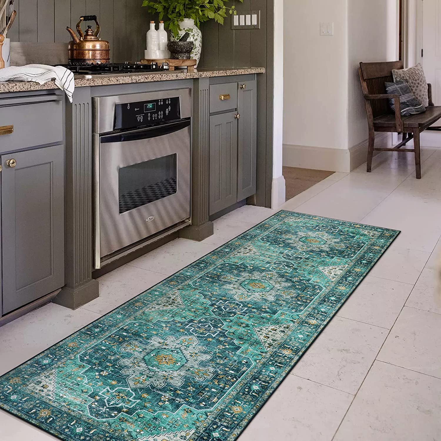 Ultra-Thin Washable Runner Rug - 2x7 Teal Hallway Rug Runner Kitchen ...