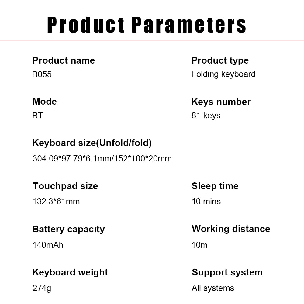 Ultra Thin Wireless Keyboard Four Fold With Large Touchpad BT Keyboard ...