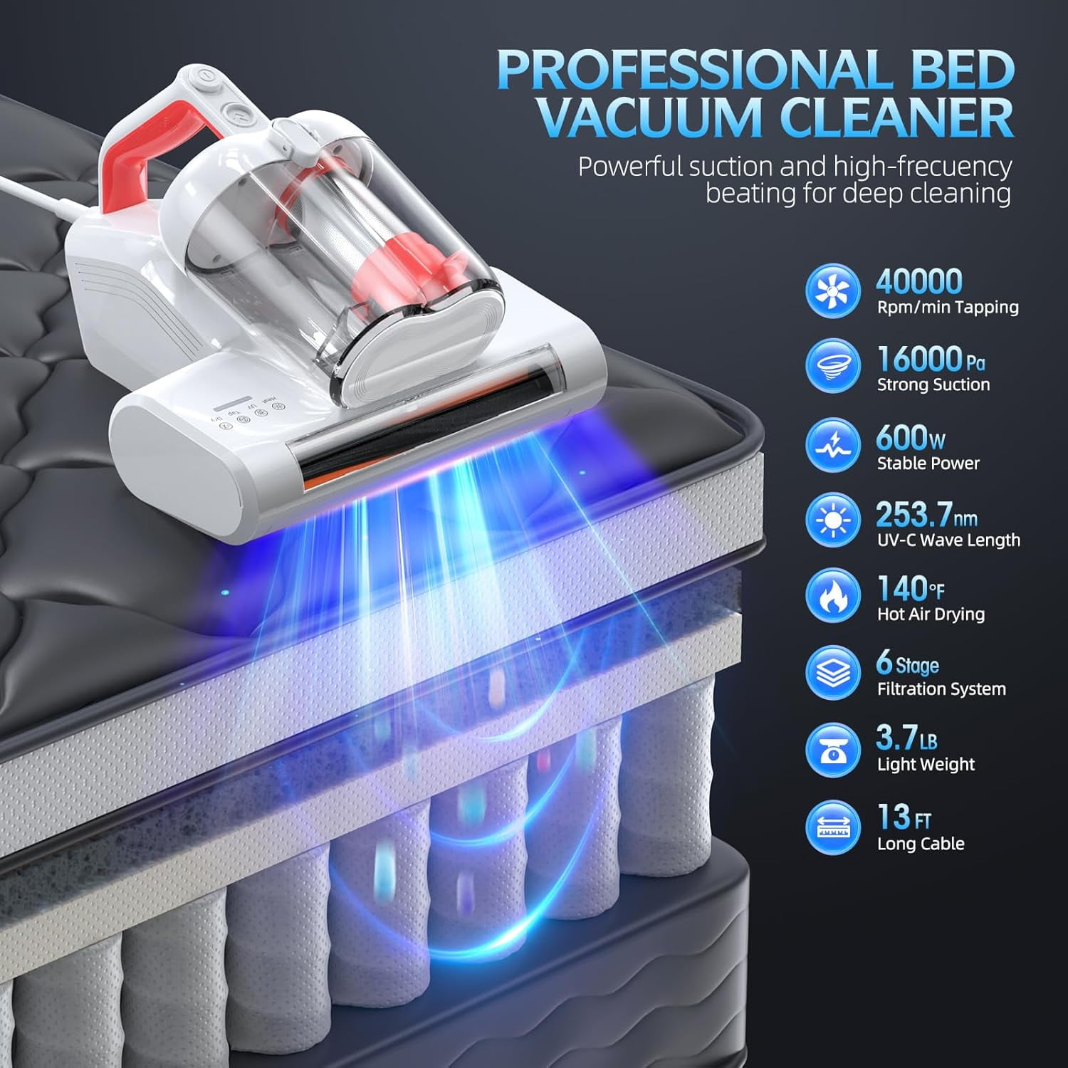 Ultra-UVC-K16 Mattress Vacuum Cleaner with 253.7nm -C Light & Heating ...