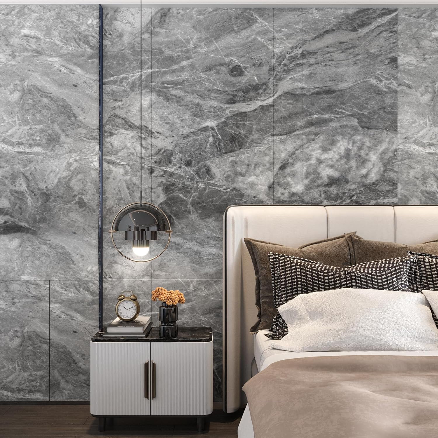 Ultra Wide Grey Marble Wallpaper Peel Stick 31.5x315inch Matte Thicken ...