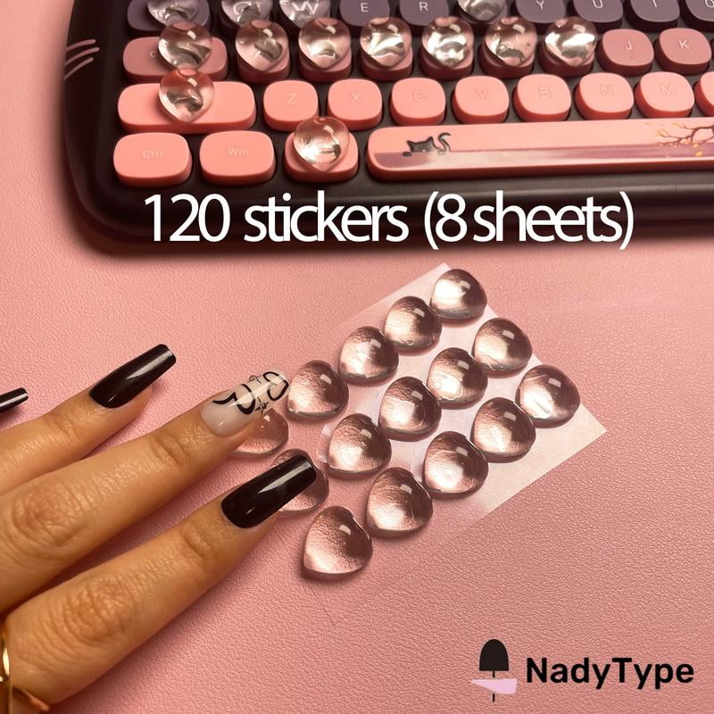 Ultra-clear typing stickers for long nails Heart-shaped/hemispherical ...