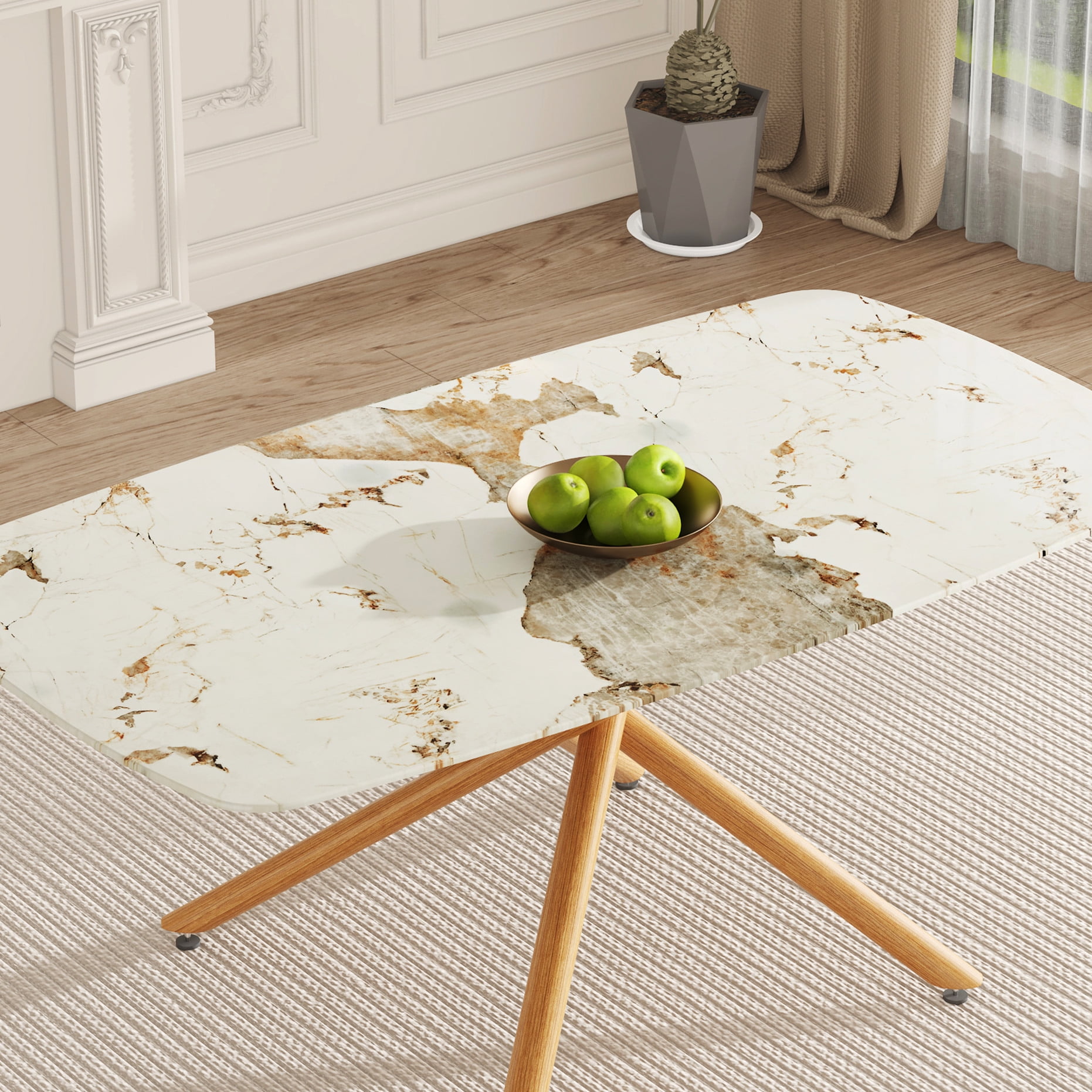 Ultra-modern Minimalist Style Dining Table With Faux Marble Top And ...