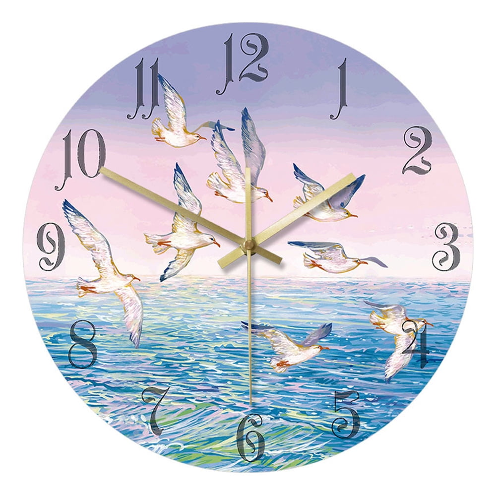 Ultra-quiet Clock Acrylic Wall Clock Seagull Pattern Hanging Clock No ...