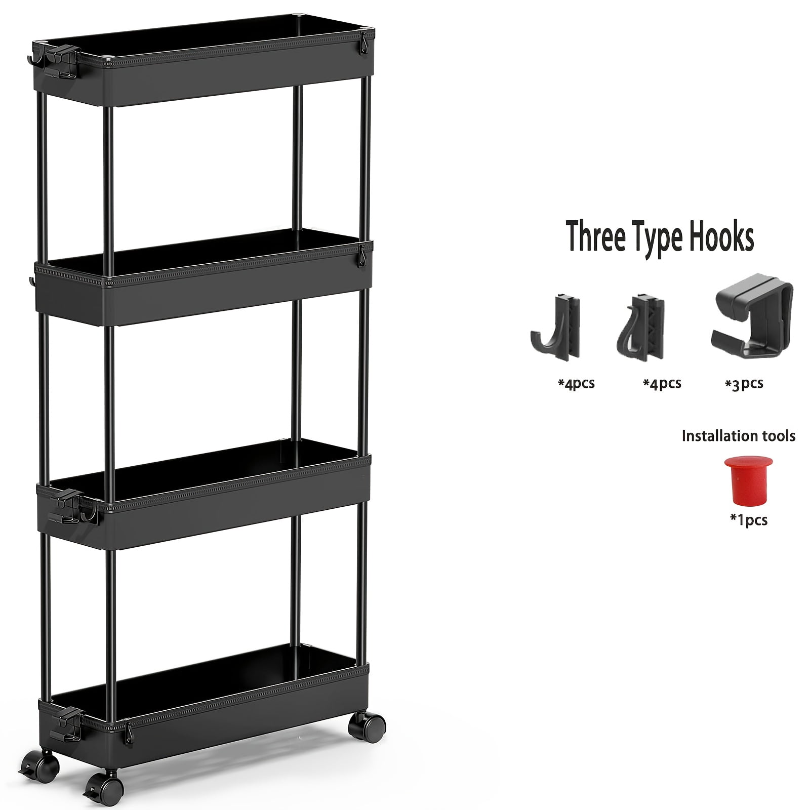 Ultra-thin Roller Storage Trolley, 4-tier Bathroom Storage Rack, Mobile ...