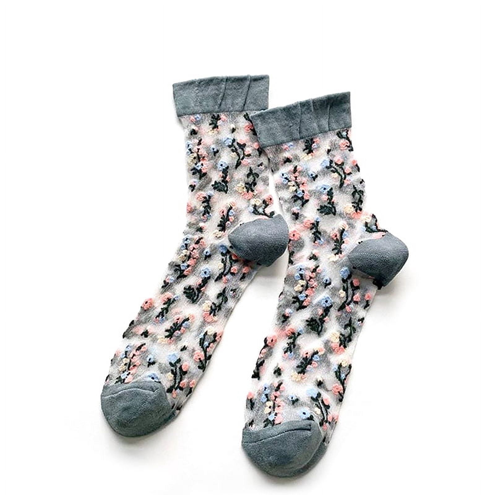 Ultra-thin Transparent Crystal Silk Socks New Floral Sweet Cute Summer ...