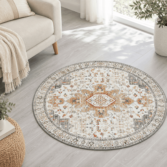 Ultra-thin Washable Round Rug - 6ft Large Living Room Circle Area Rugs ...