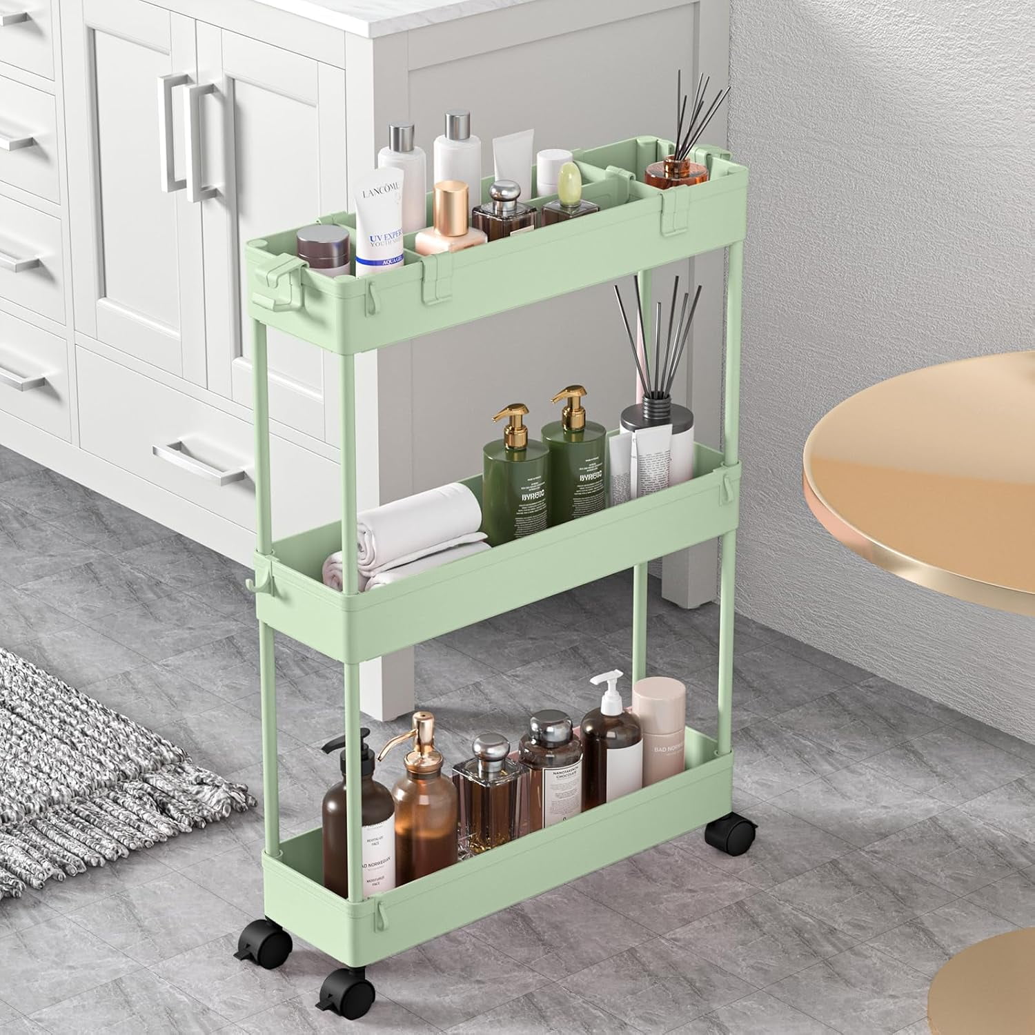 Ultra-thin three-tier storage cart, bathroom storage rolling tool ...