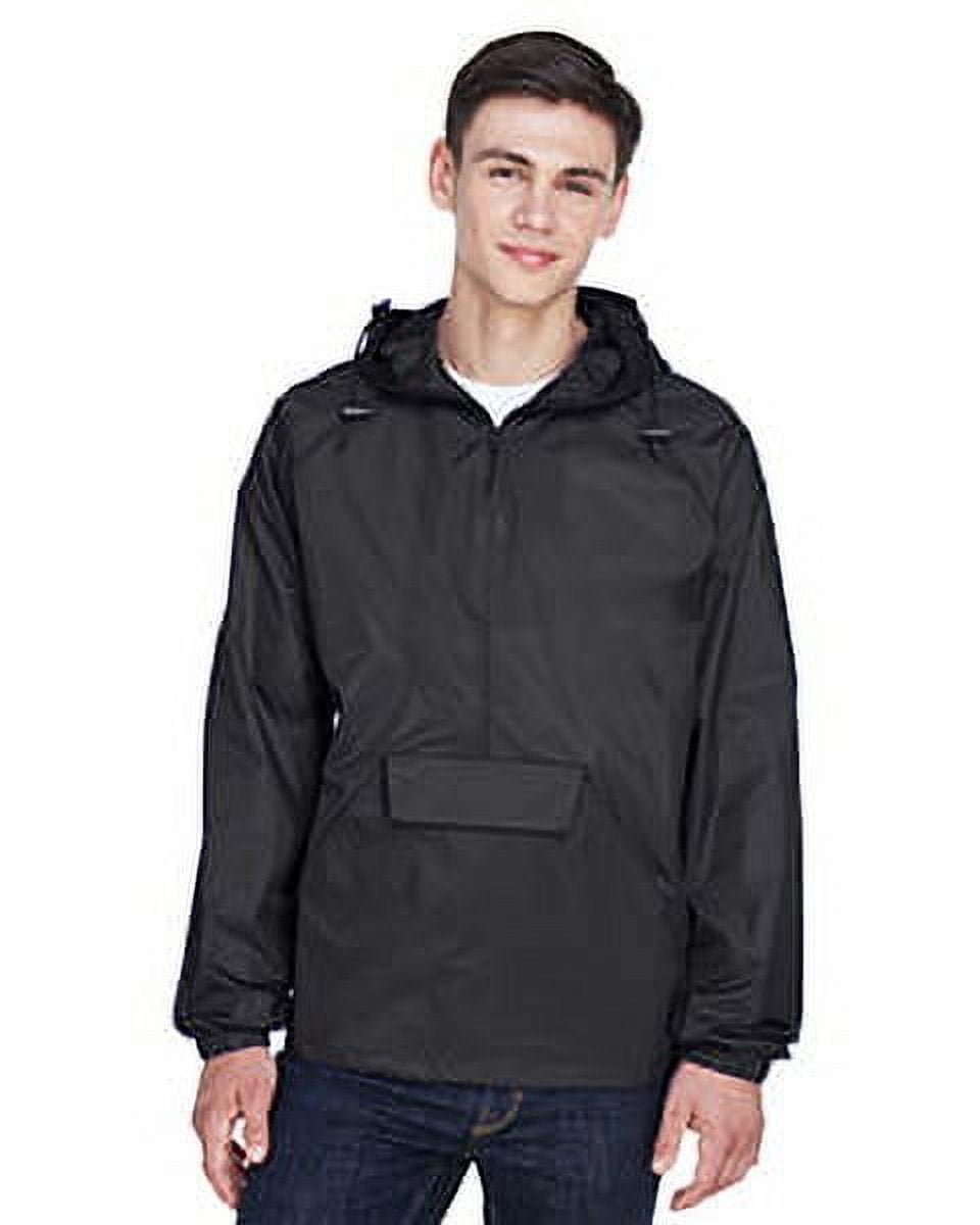 UltraClub 8925 Men's Solid 1/4-Zip Hooded Pullover Pack-Away Coat ...