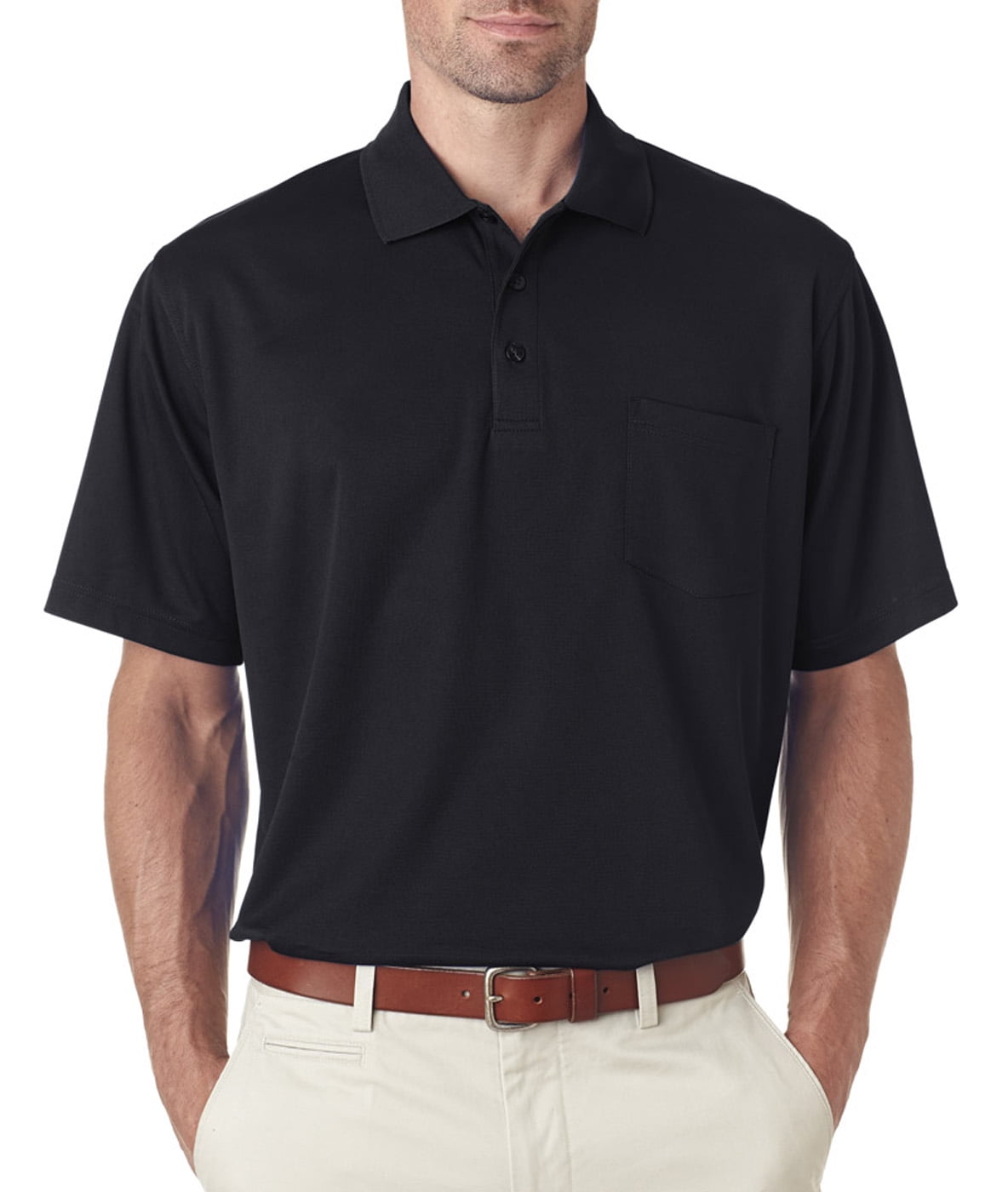 UltraClub Cool Dry Mesh Pique Polo with Pocket 8210P Large Black ...