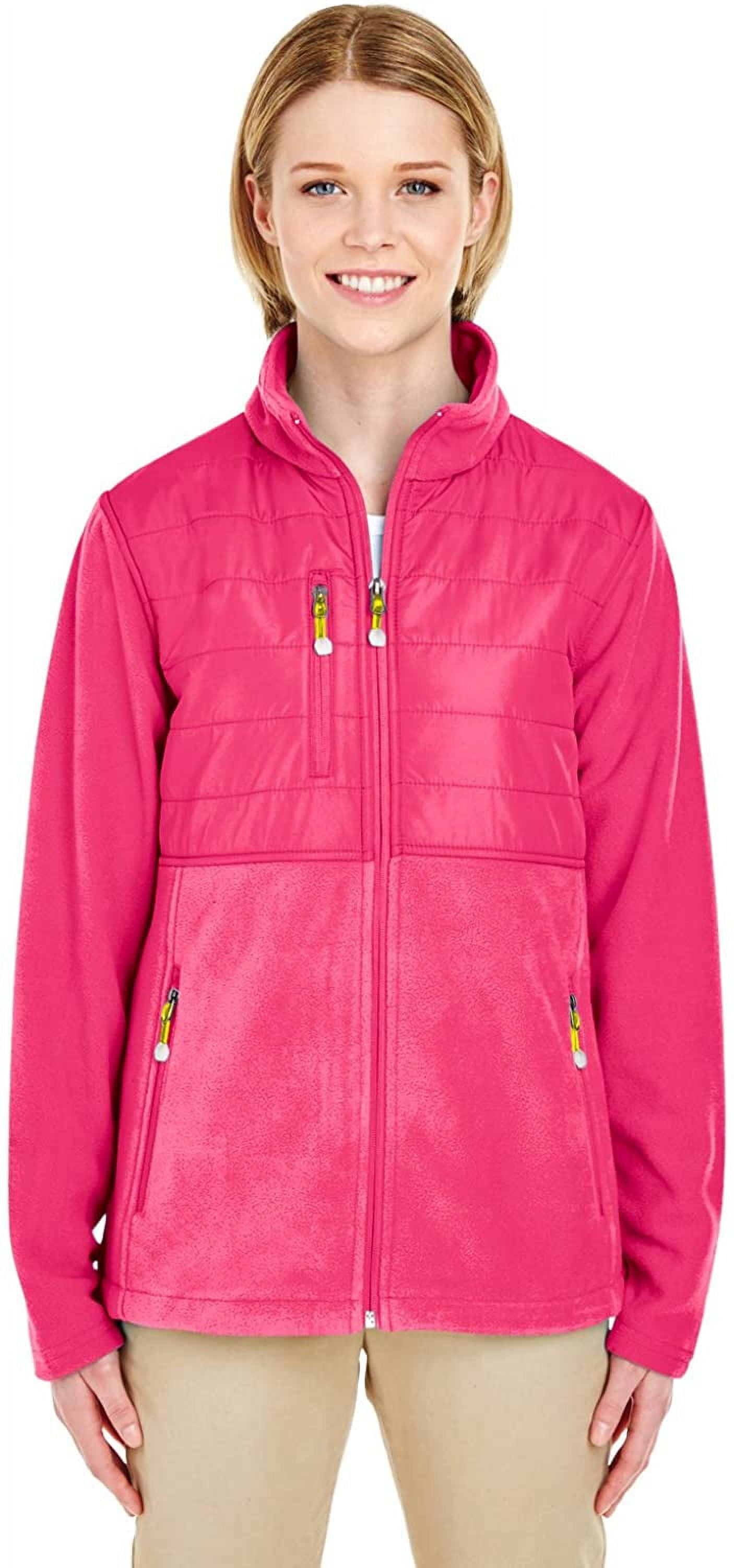 UltraClub womens Fleece Jacket with Quilted Yoke Overlay 8493 RASPBERRY ...