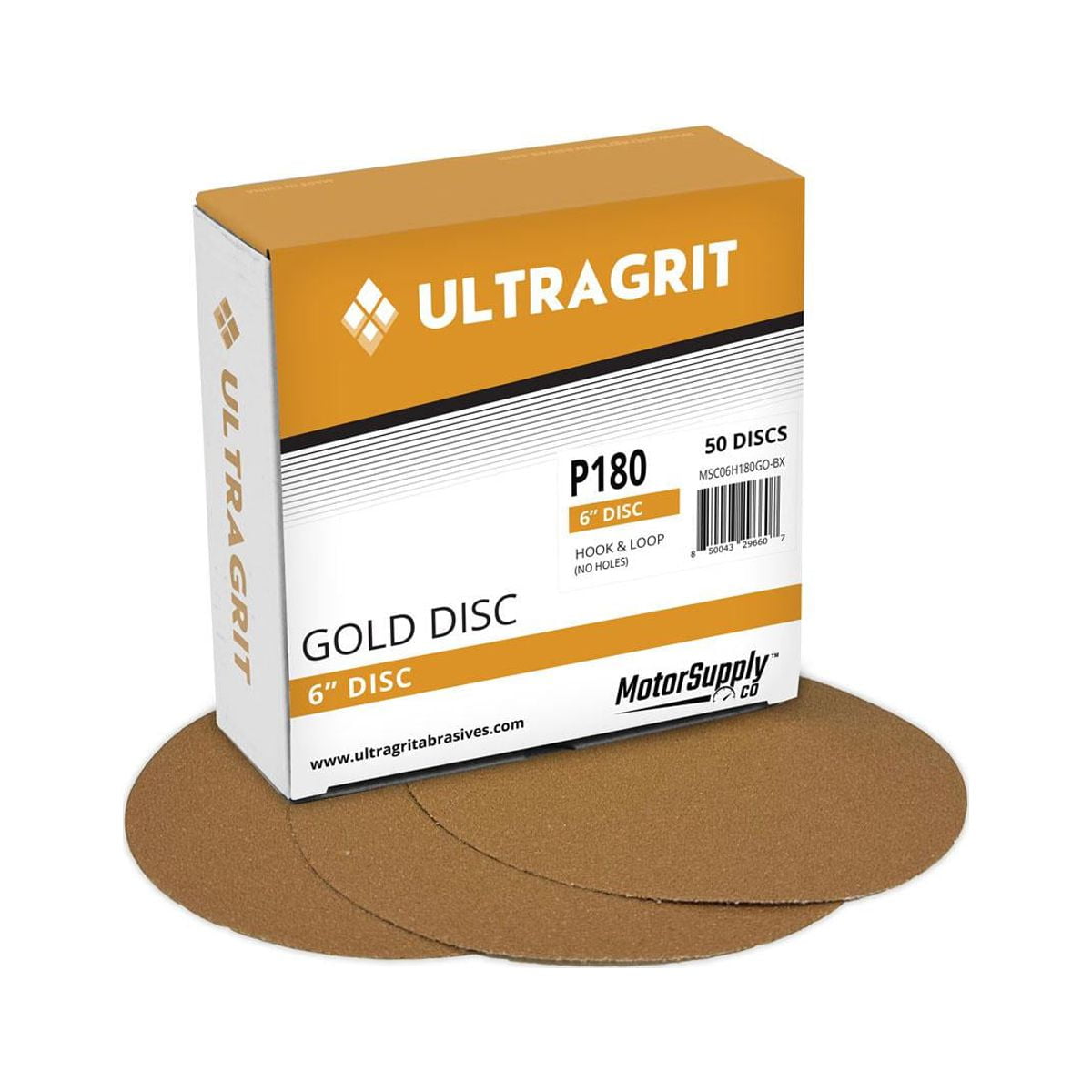 UltraGrit Gold 6” Sanding Disc, Hook and Loop, P180 Grit, No Holes - 50 ...