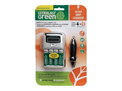 UltraLast Green ULGFAST - 1-2 hr battery charger - (for 4xAA/AAA) + AC ...