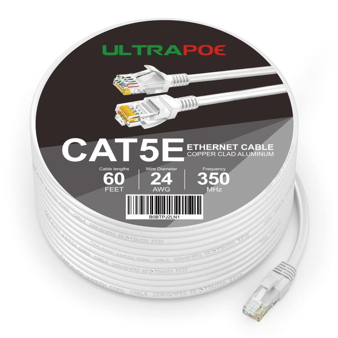 UltraPoE 60ft Cat5e Ethernet Cable, 350Mhz Internet Cable, Heavy Duty ...