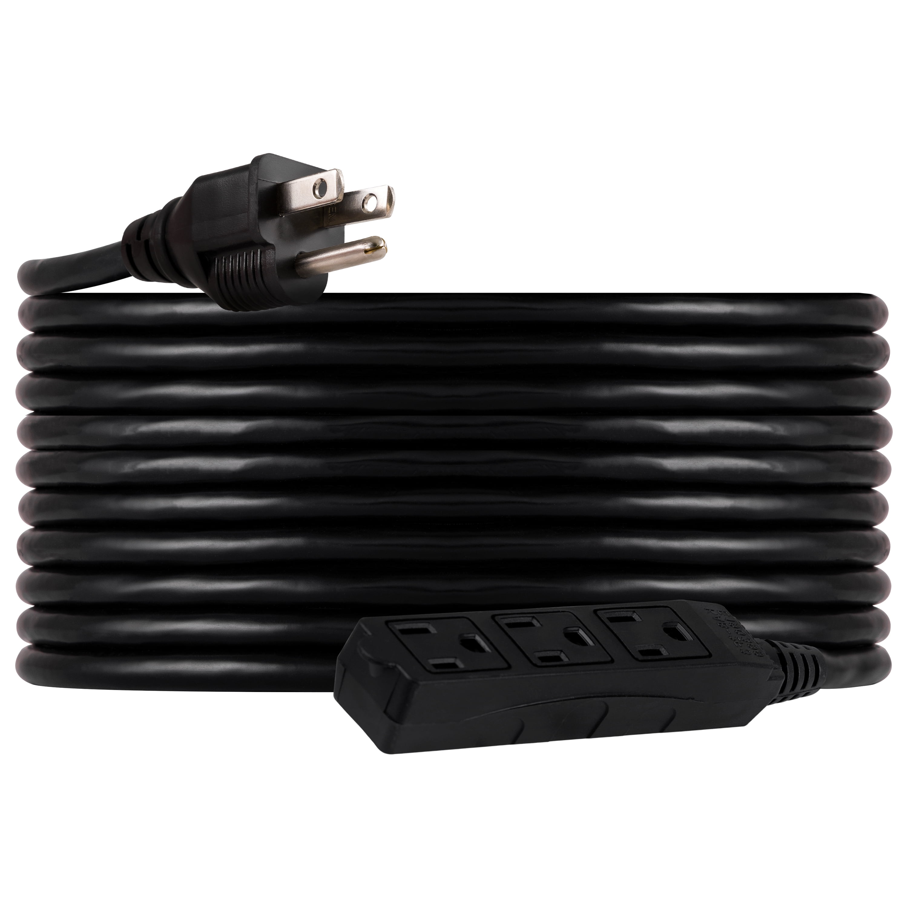 GE 25 ft Outdoor Extension Cord with 3 Outlets, Black, 16-Gauge, Heavy ...