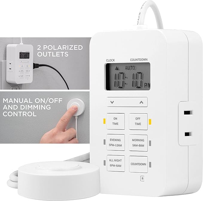 UltraPro Indoor Plug-in Dual-Outlet Digital Dimmable Timer with Tether ...