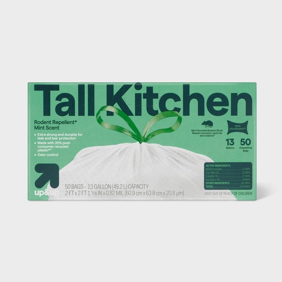 UltraStretch Rodent Repellent Tall Kitchen Drawstring Trash Bags - Mint ...
