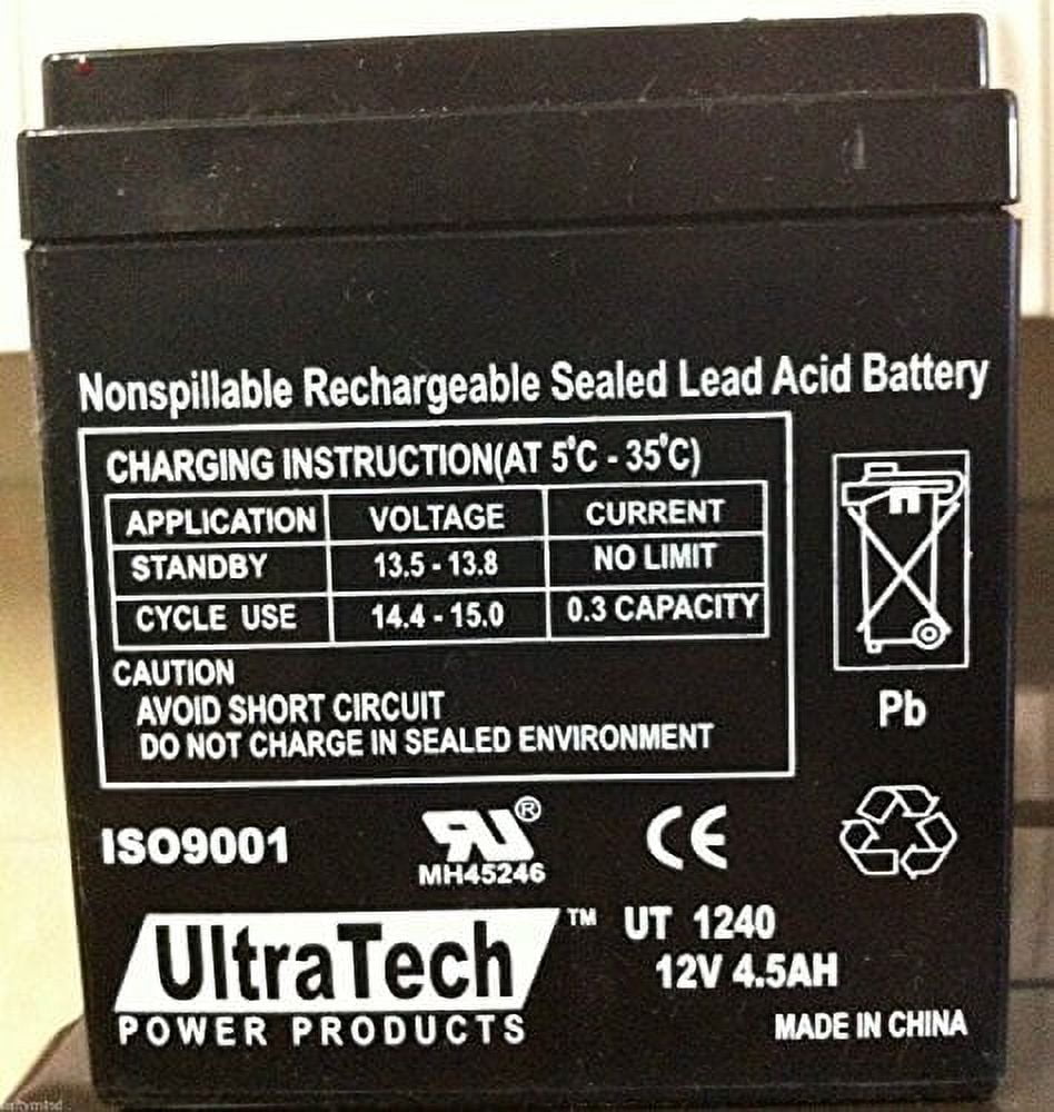 UltraTech UT-1240 12V, 4.5Ah Sealed Lead Acid Alarm Battery UT1240 ...