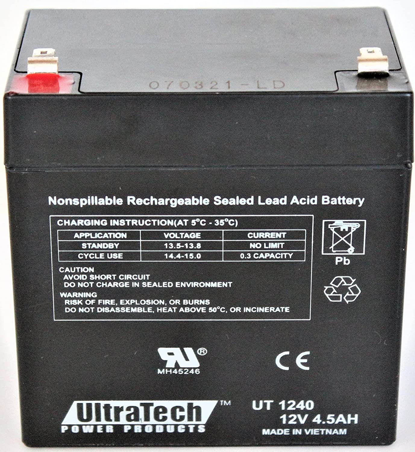 UltraTech UT-1240 / UT-1250-F1 12V, 4.5Ah Sealed Lead Acid Alarm ...