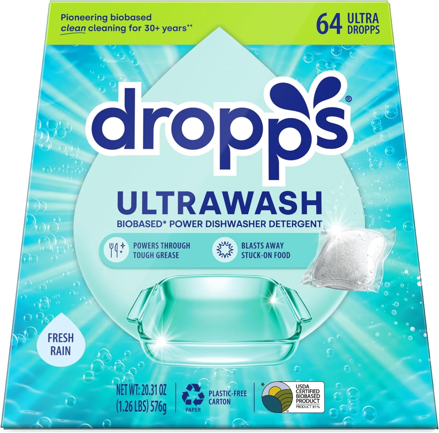 UltraWash Dishwasher Pods, Fresh Rain (64 Count) - Biobased Power Deep ...