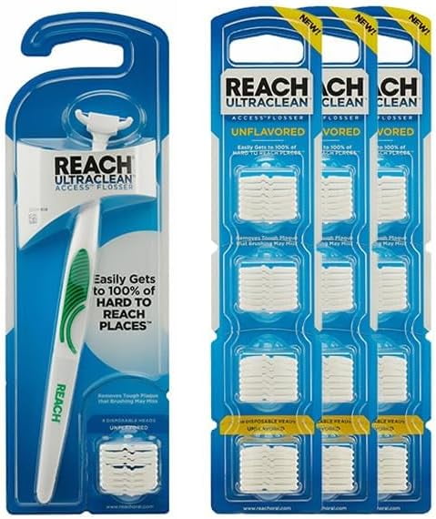 Ultraclean Access Flosser Unflavored Bundle: Starter Kit + 84 Refills, Deep Clean Plaque Remover ...