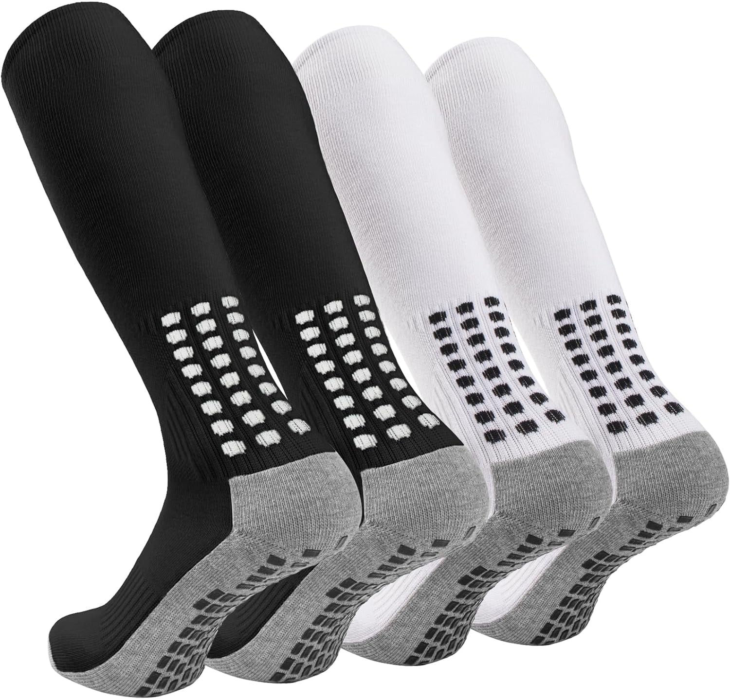 Ultrafun 4 Pairs Soccer Socks Knee High Grip Socks Soccer Non Slip ...