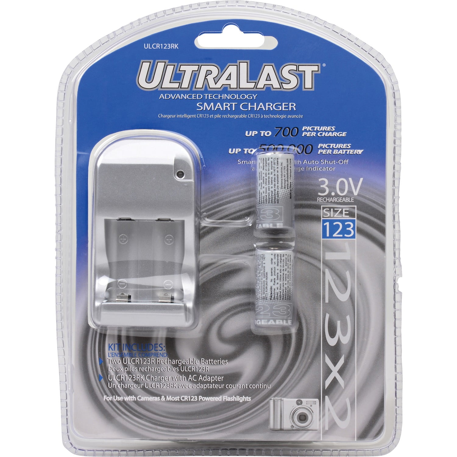 Ultralast ULCR123RK Smart Charger with 2 Rechargeable CR123 Batteries ...