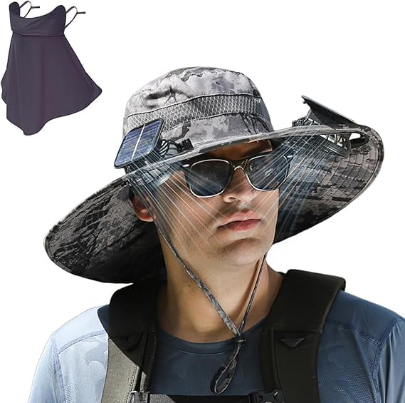 Ultralight Solar Fan Sun Hat, Outdoor Wide Brim Sun Hat with 2 Solar ...