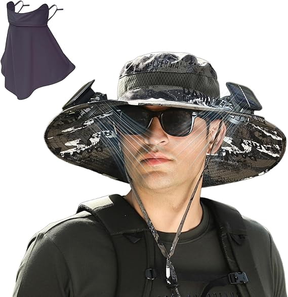 Ultralight Solar Fan Sun Hat, Outdoor Wide Brim Sun Hat with 2 Solar ...