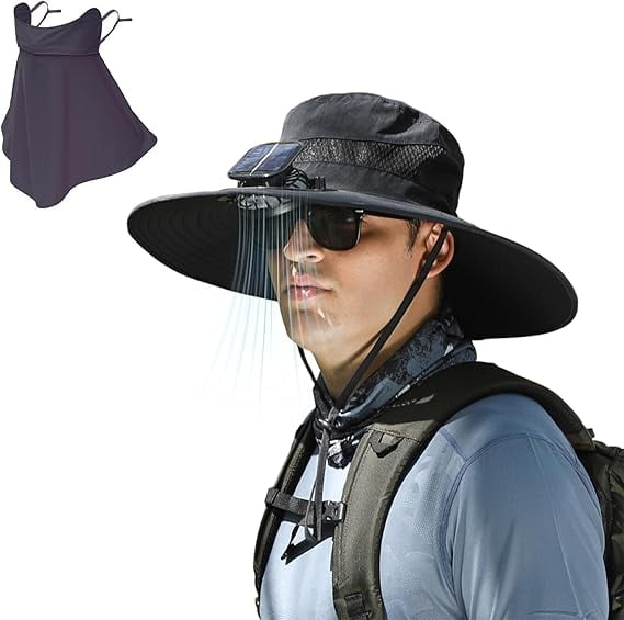 Ultralight Solar Fan Sun Hat, Outdoor Wide Brim Sun Hat with 2 Solar ...