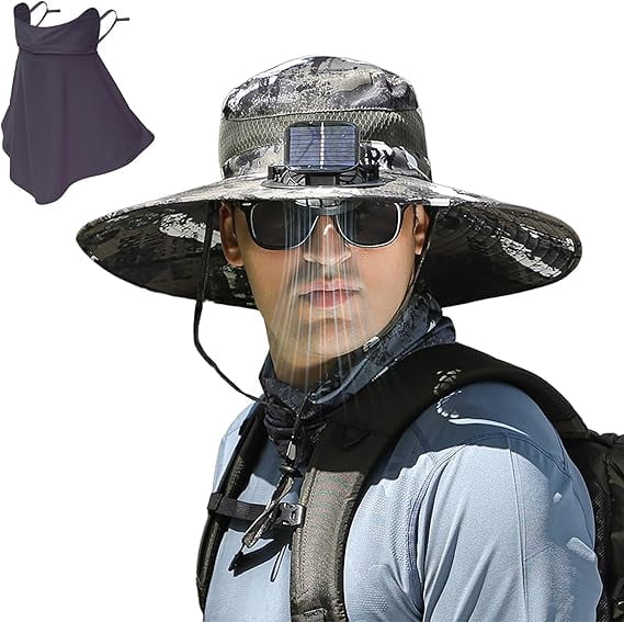 Ultralight Solar Fan Sun Hat, Outdoor Wide Brim Sun Hat with 2 Solar ...