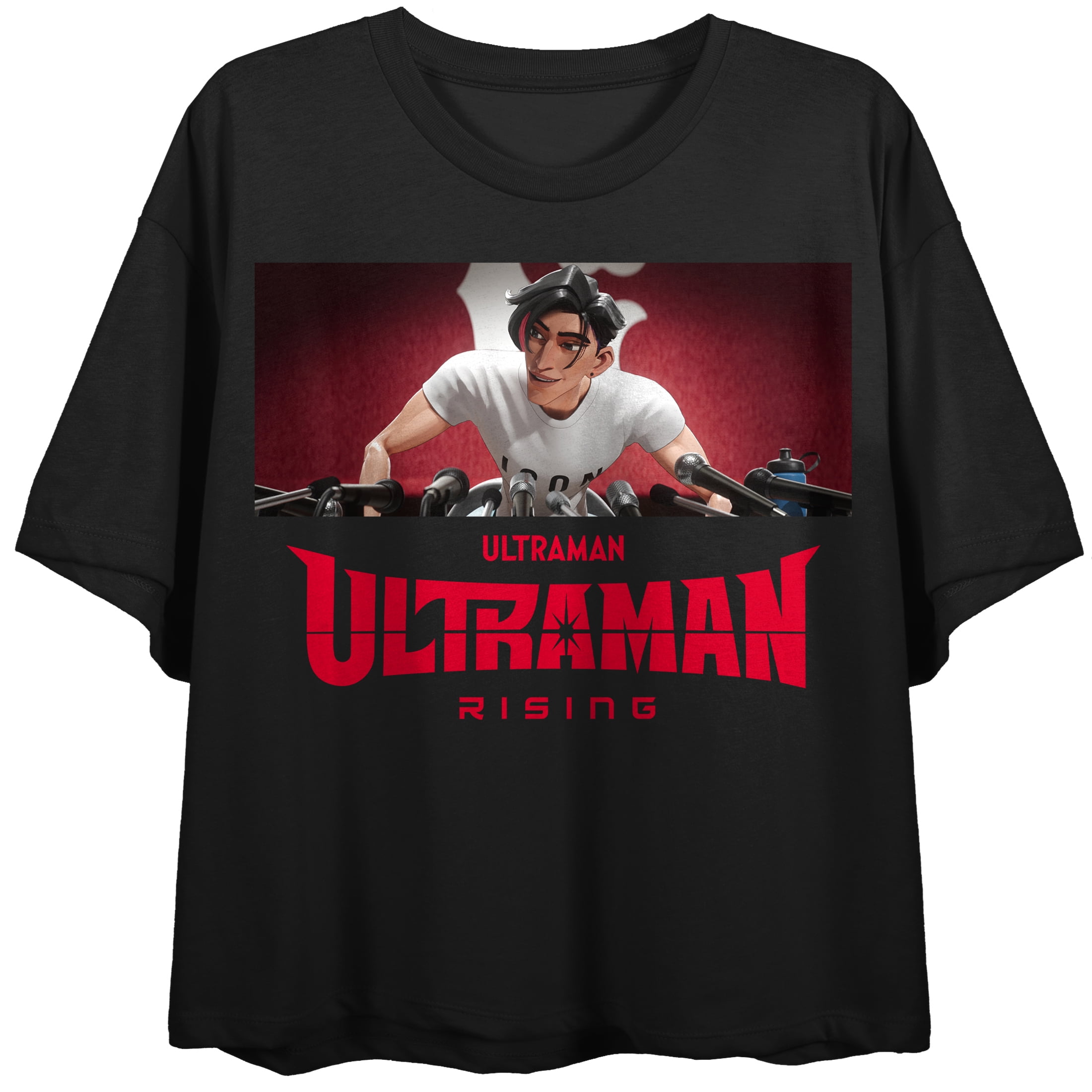 Ultraman Rising Ken Interview Women's Black Crew Neck Short Sleeve Crop ...