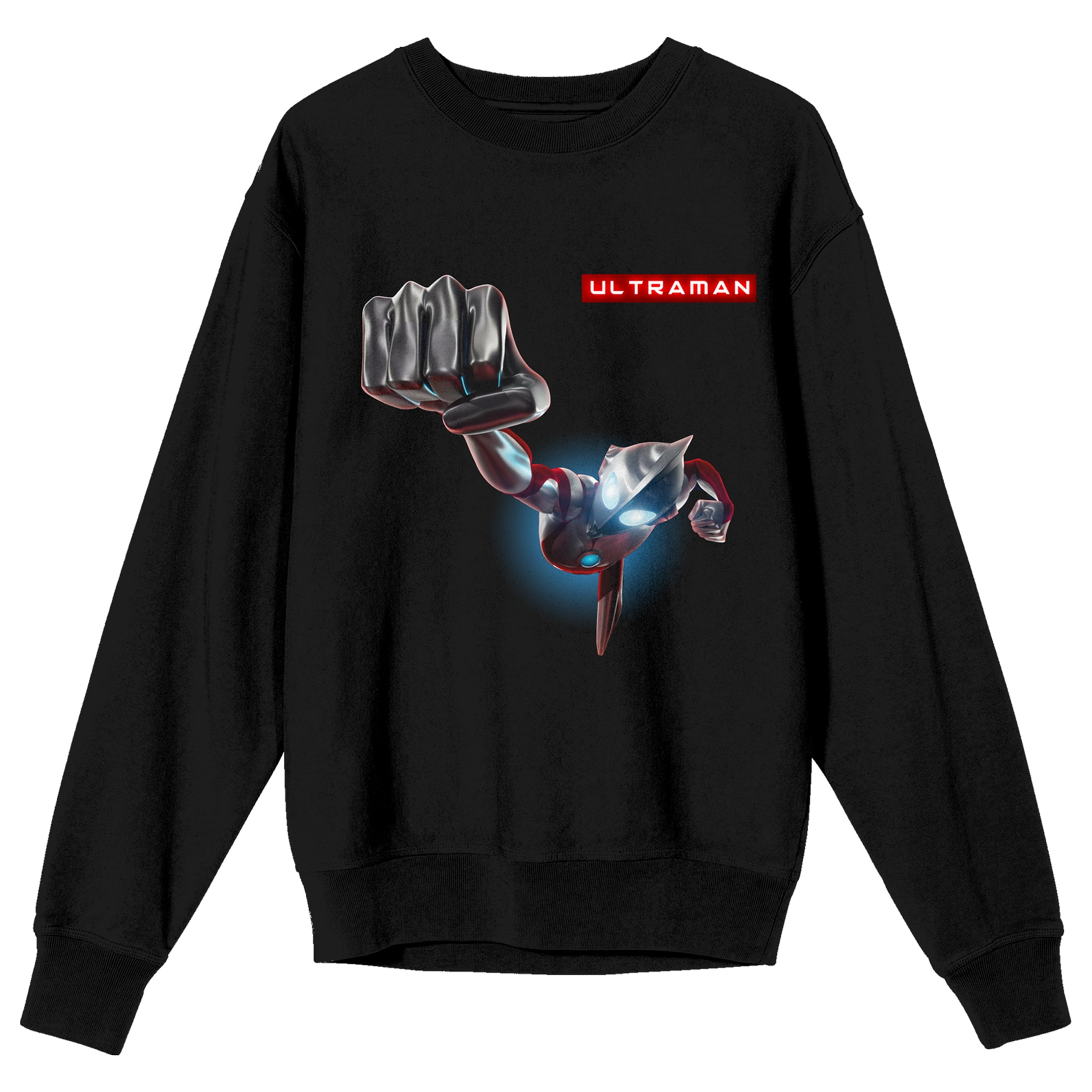 Ultraman Superhero Punch Crew Neck Long Sleeve Black Adult Sweatshirt ...