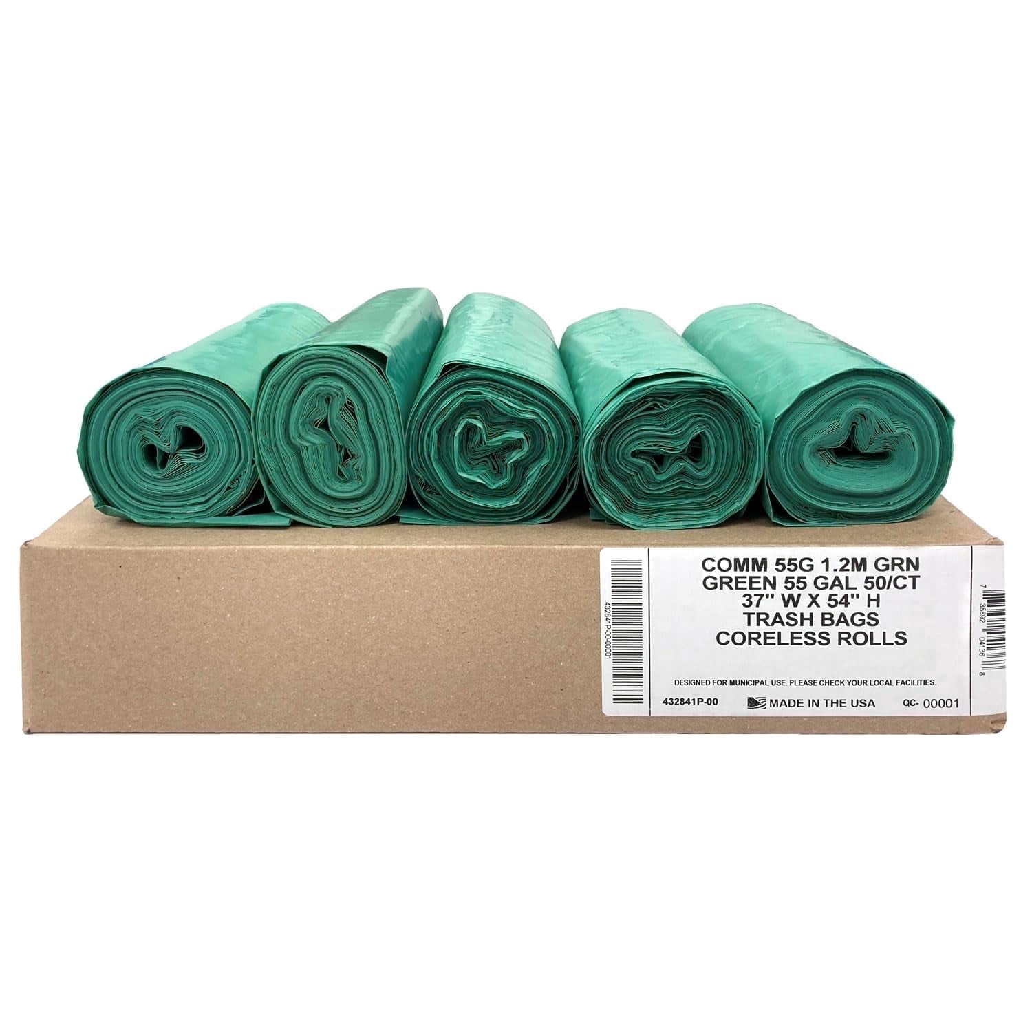 Ultrasac Heavy Duty 55 Gallon Trash Bags, 50 Pack, Green, 1.5 MIL ...