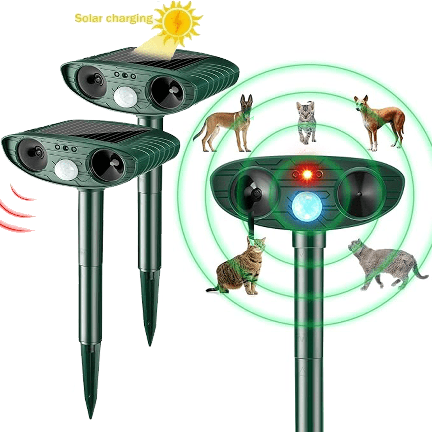 Ultrasonic Animal Repellent, Solar Power Rechargeable Cat Dog Repellers ...