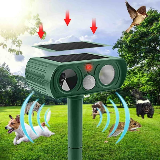 Animal Repeller,110° Ultrasonic Solar Powered Ultrasonic Outdoor Pest ...