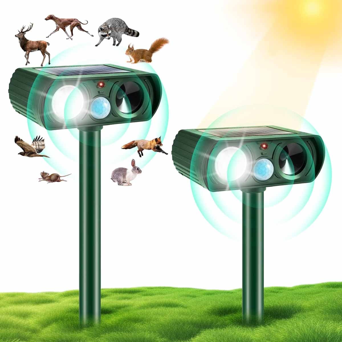 2 Pack Solar Animal Repeller Outdoor Ultrasonic Animal Pest Repellent ...